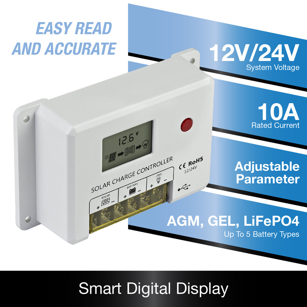 10A PWM Solar Charge Controller | ExpertPower Direct