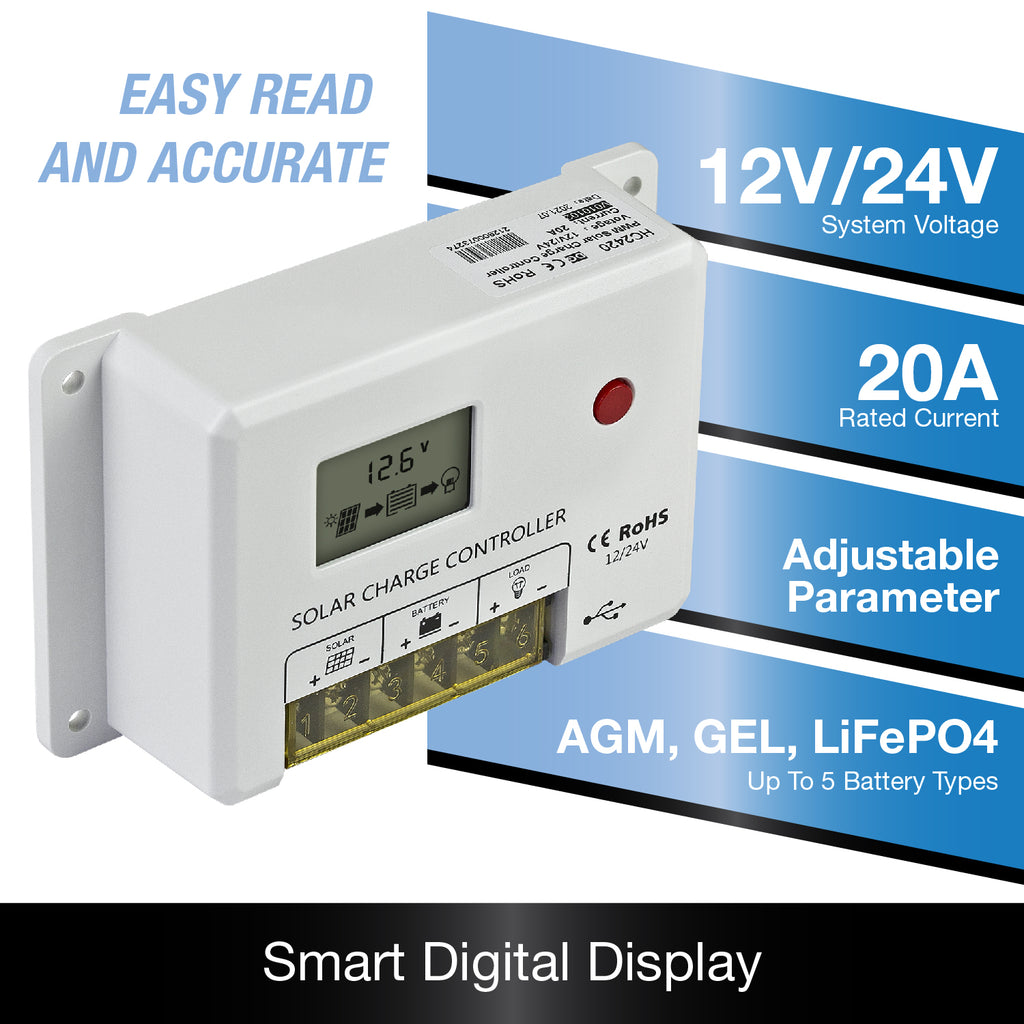 20A PWM Solar Charge Controller | ExpertPower Direct