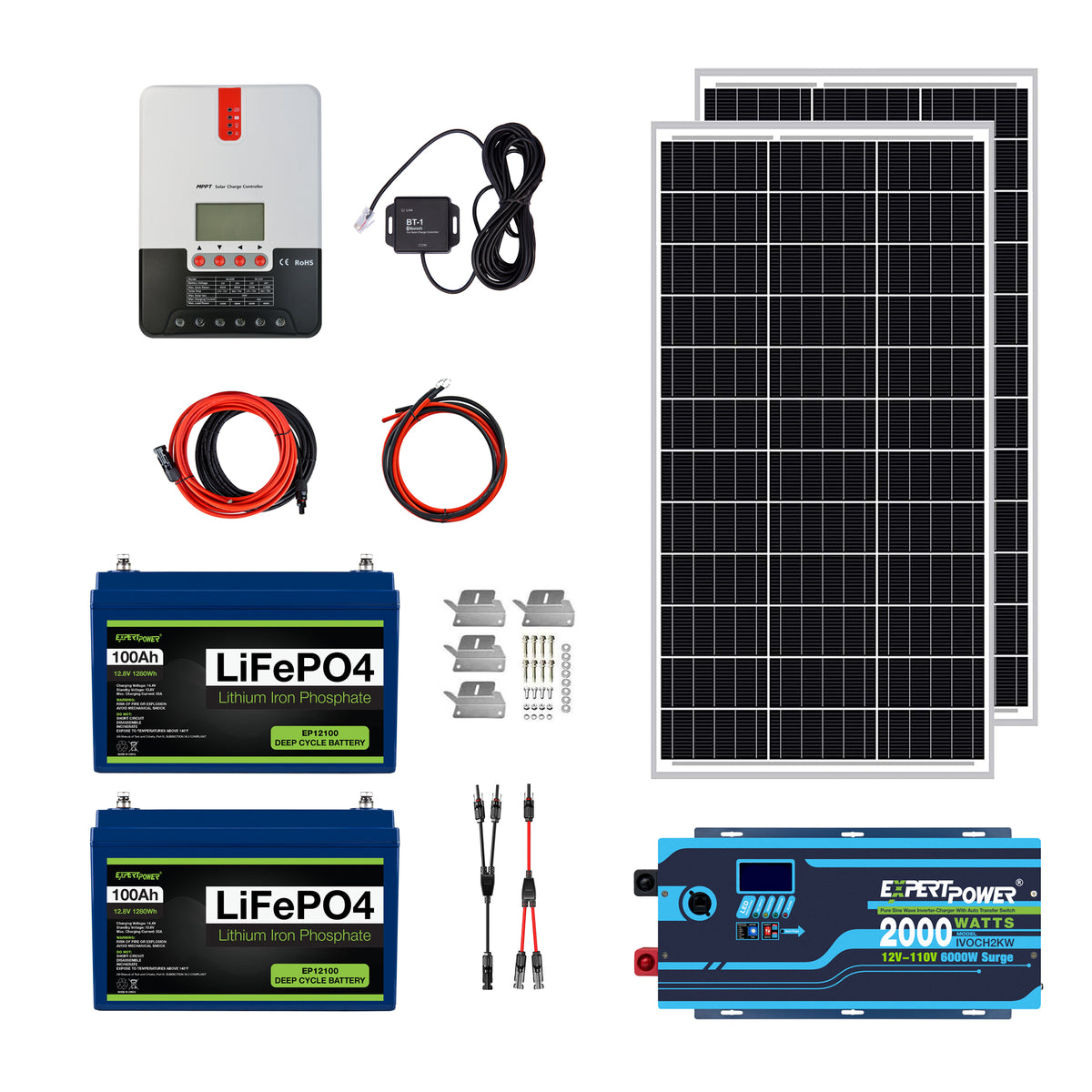 12V 100Ah & 200W Off-Grid Solar System Kit | 2000W Pure Sine Wave ...